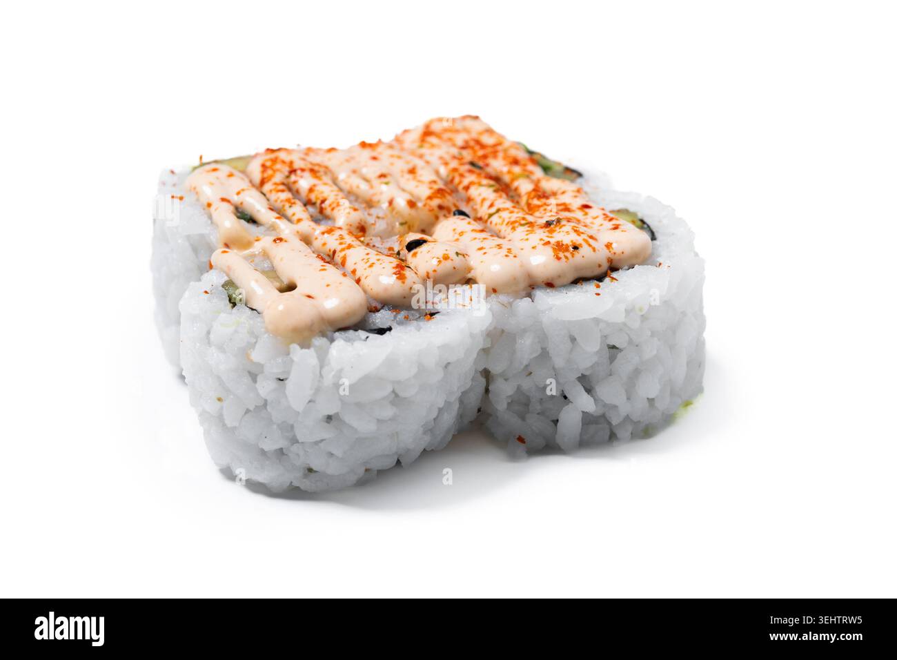 Close Up of Spicy Sushi Roll isolated on white background Stock Photo ...
