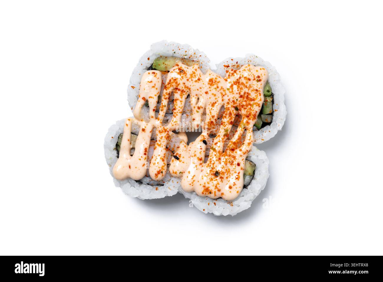 Close Up of Spicy Sushi Roll isolated on white background Stock Photo ...