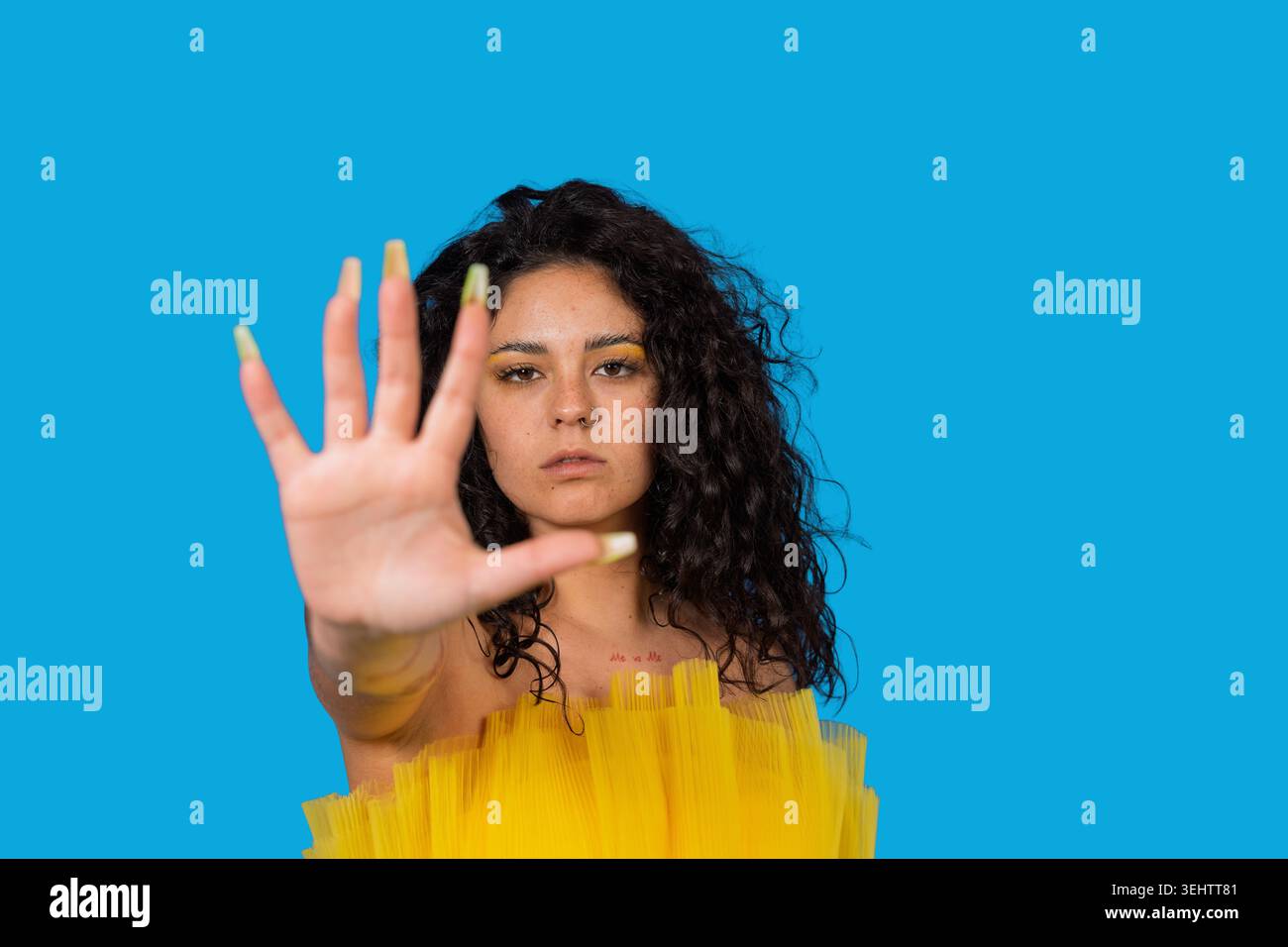 Woman making a stop gesture, showing boundaries and protection Stock ...
