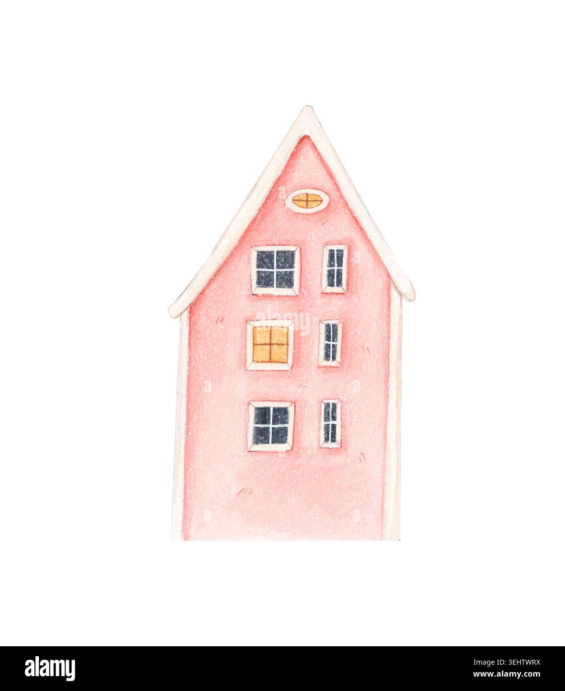 Cute watercolor Christmas house isolated illustration in soft pastel ...