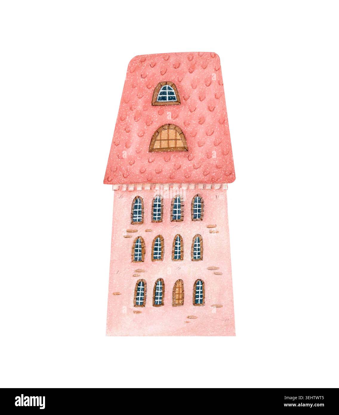 Cute watercolor Christmas house with tiled red rooftop isolated ...