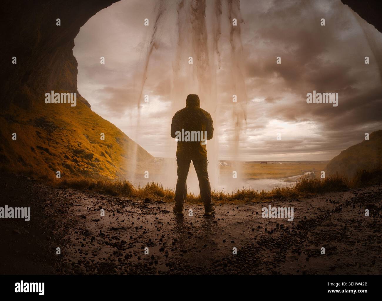 behind the seljalandsfoss waterfall Stock Photo - Alamy