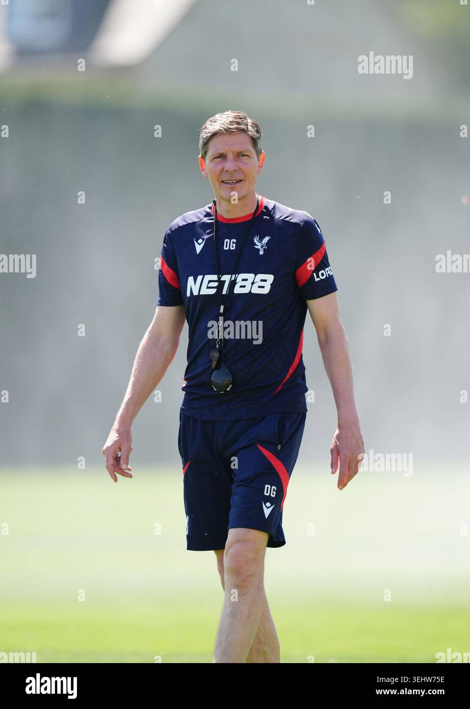 Crystal Palace manager Oliver Glasner during a training session at ...