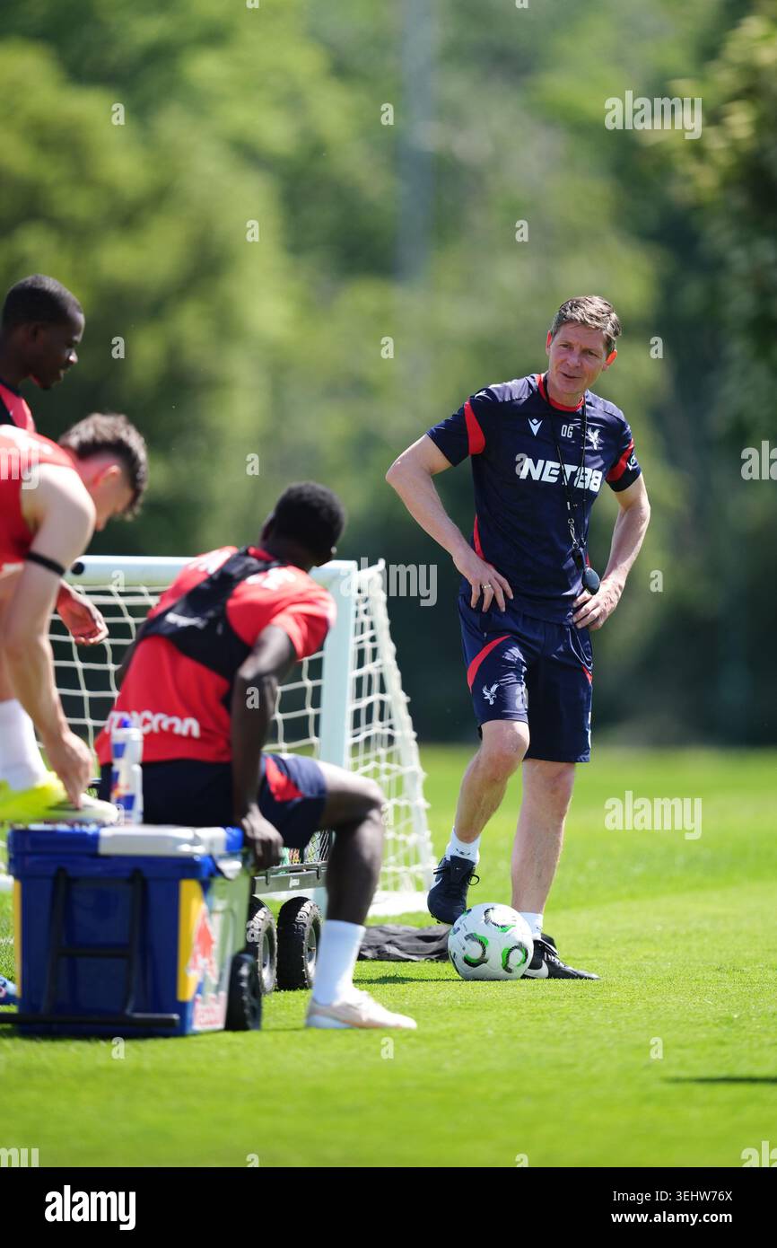 Crystal Palace manager Oliver Glasner during a training session at ...