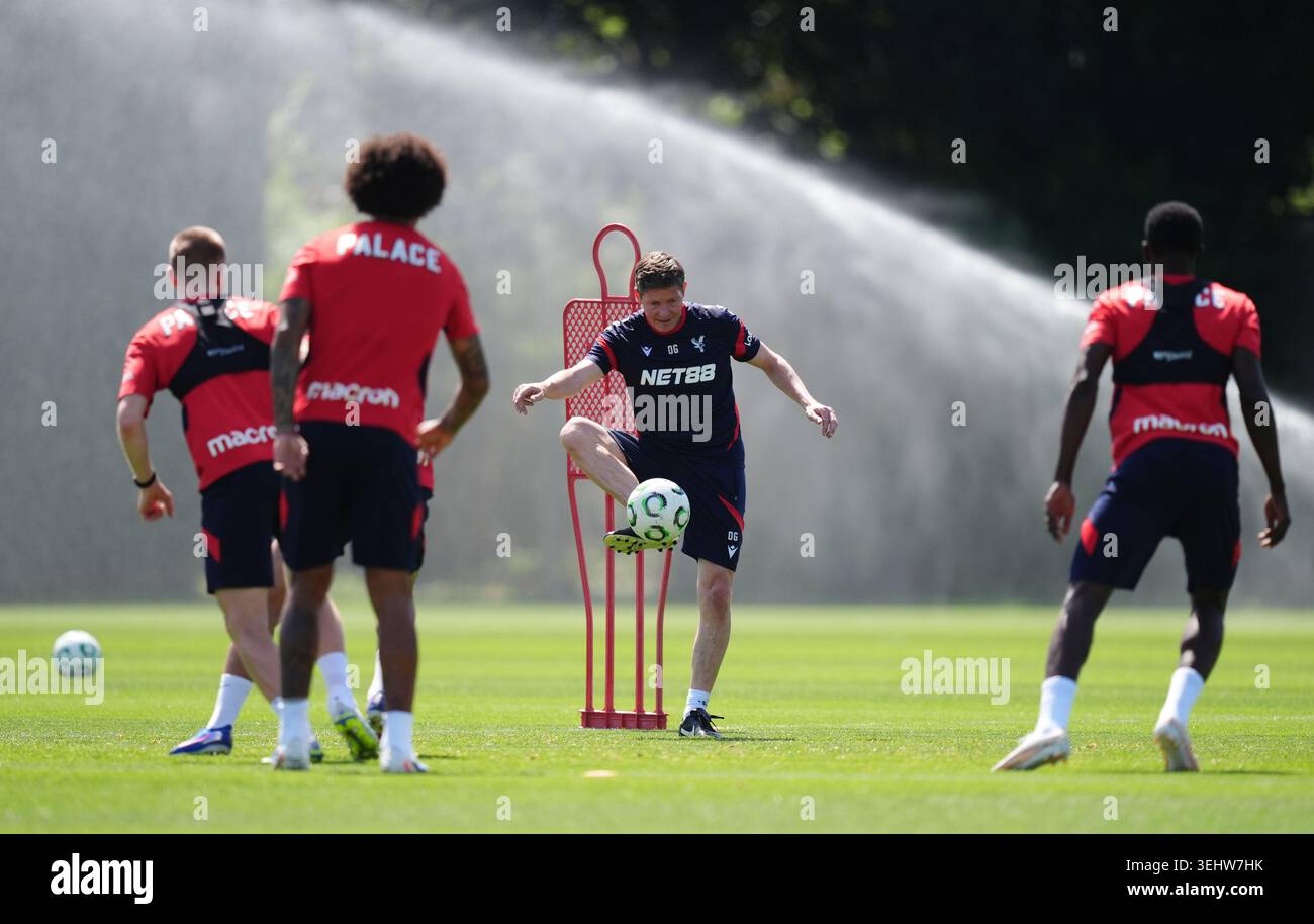 Crystal Palace manager Oliver Glasner during a training session at ...