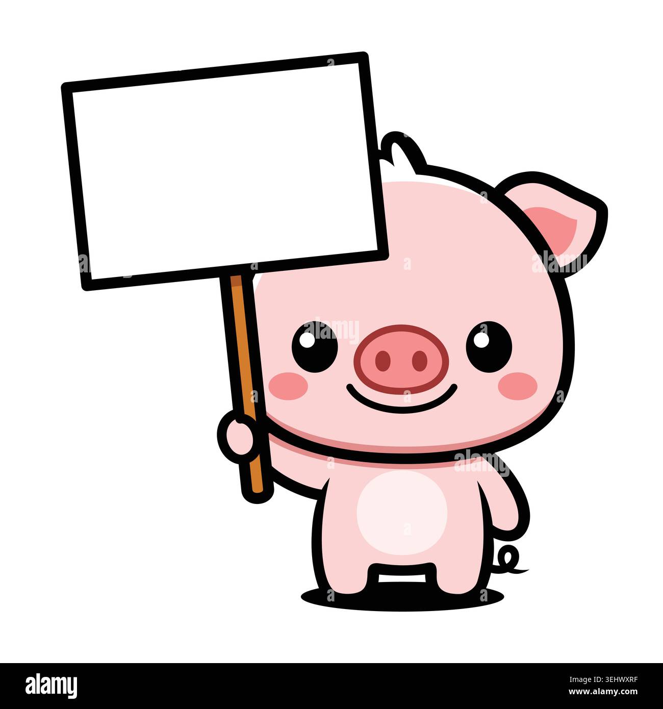 Cute Pig Holding Blank Sign Cartoon Character, Kawaii Animal Mascot ...