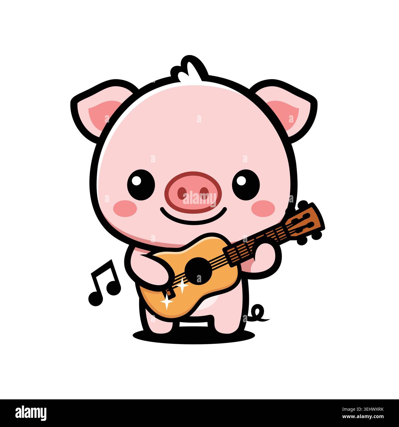 Cute Pig Playing Guitar Cartoon Character, Kawaii Animal Music Mascot ...