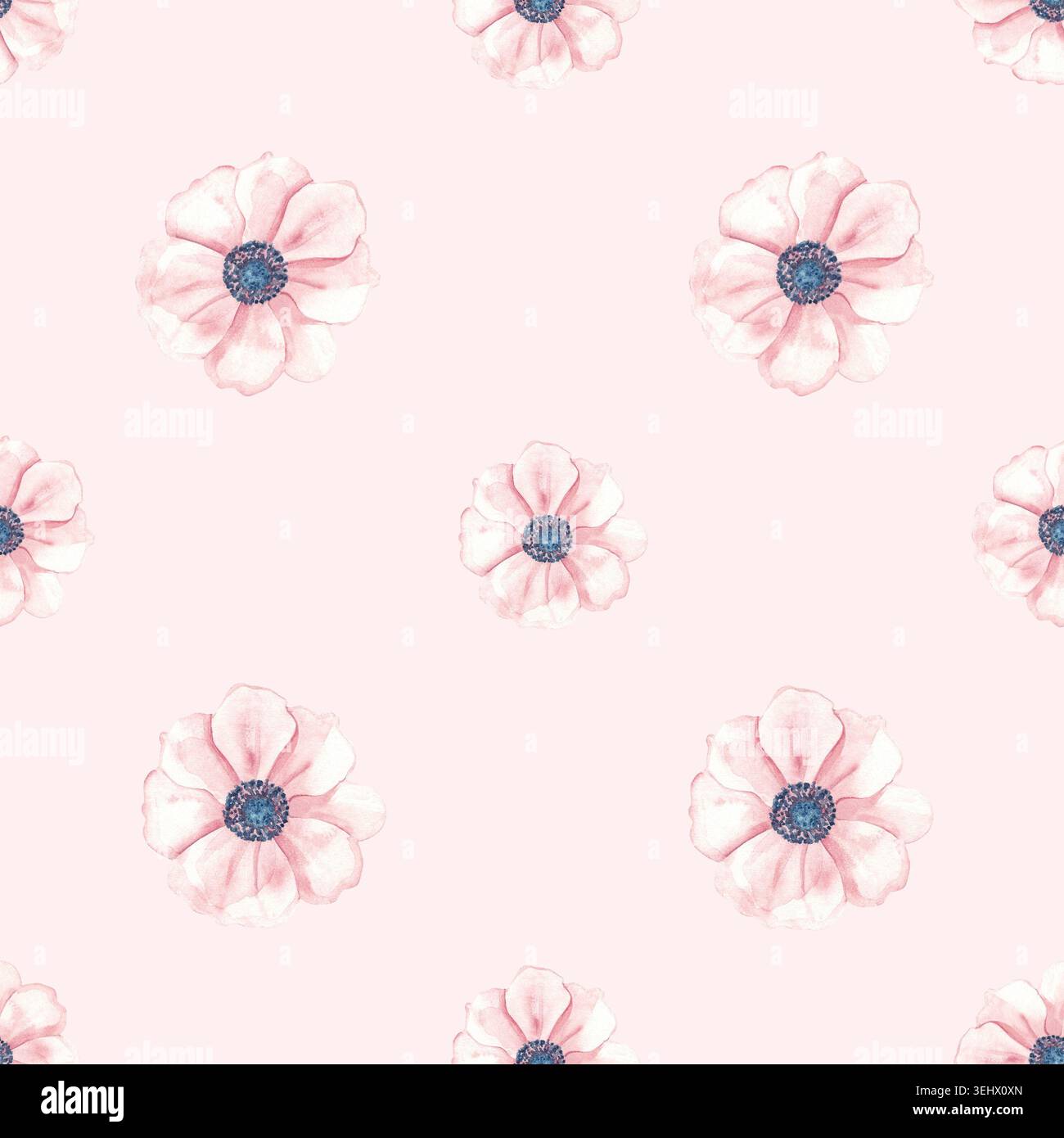 Watercolor anemone flower seamless pattern on a pink background. Floral ...