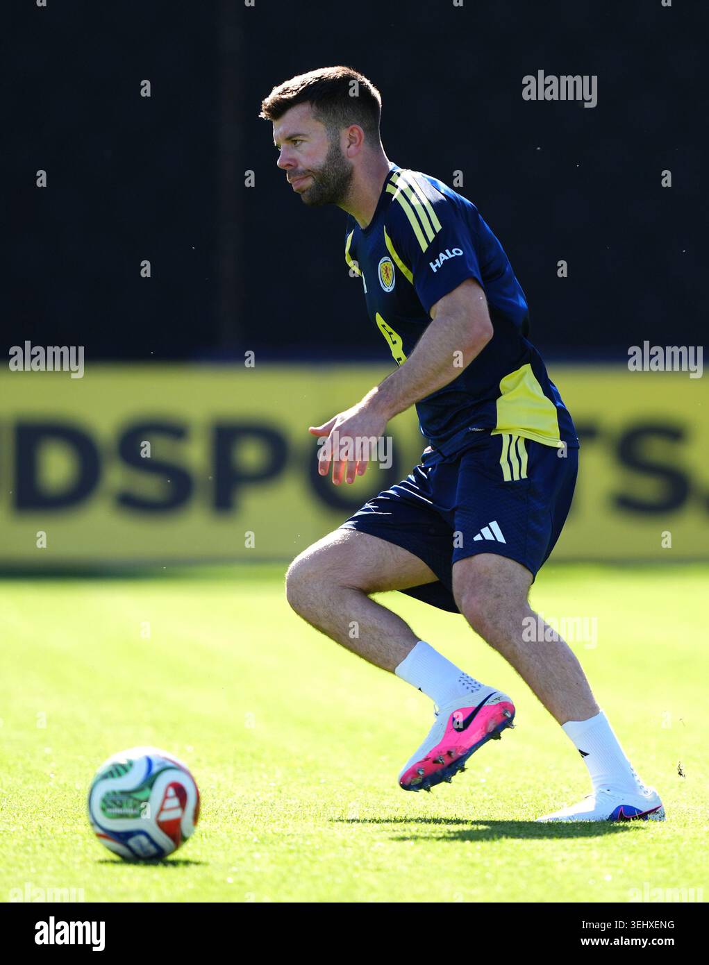 Scotland's Grant Hanley during a training session at Lesser Hampden ...