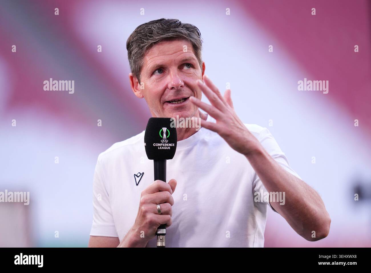 Crystal Palace manager Oliver Glasner speaks to the media at the Red ...
