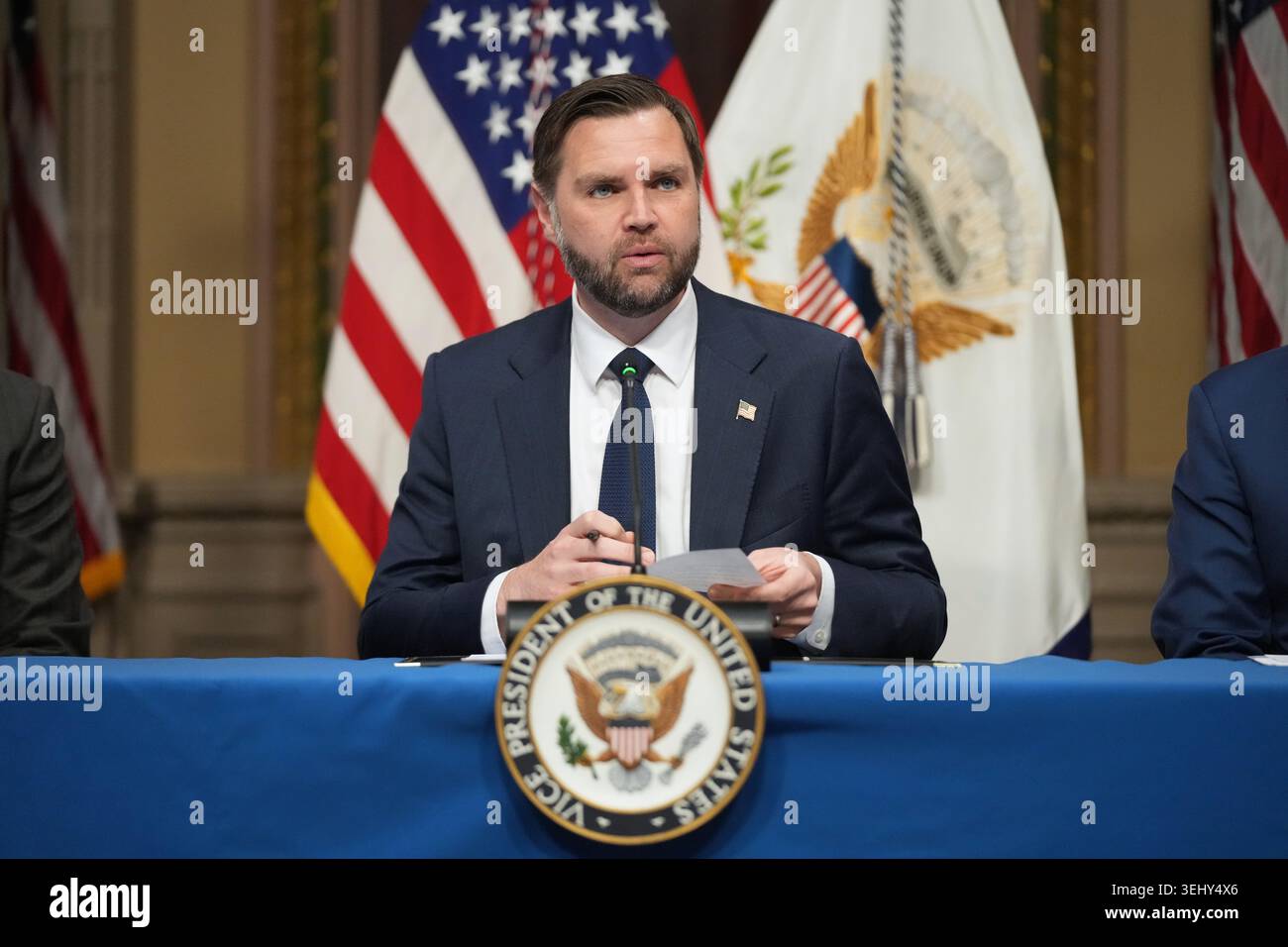 Vice President JD Vance speaks in the Eisenhower Executive Office ...