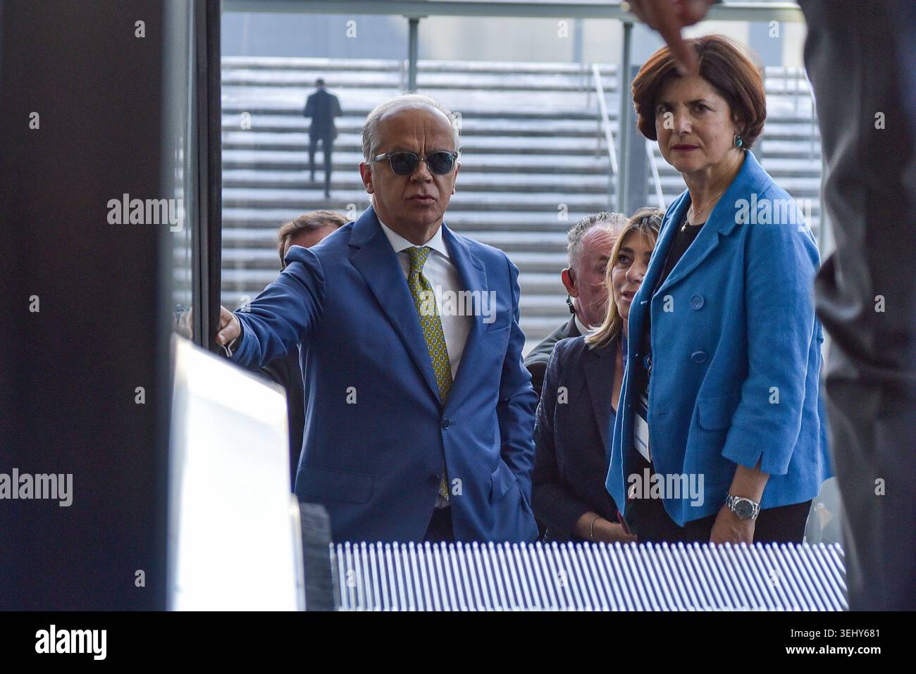 Minister of the Interior Matteo Piantedosi (L) attends the ...