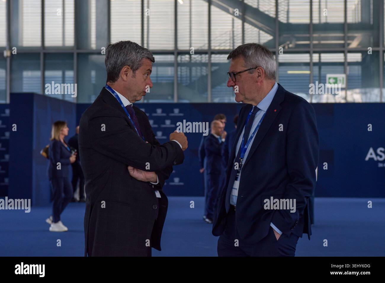 Deputy of Partito Democratico Andrea Orlando (L) and General Secretary ...