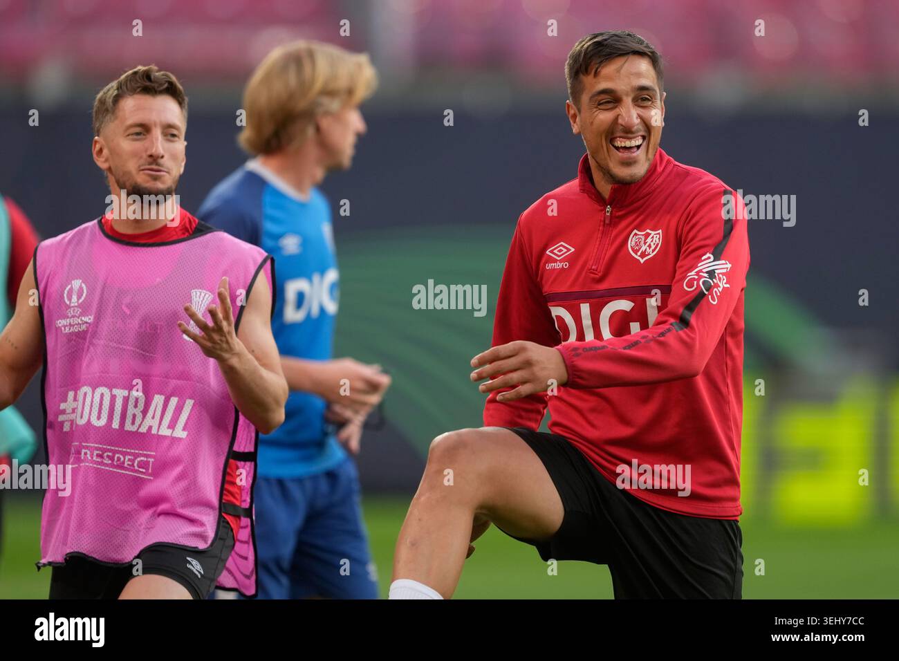 Rayo's Oscar Trejo, right, and Ivan Balliu work out during a training ...