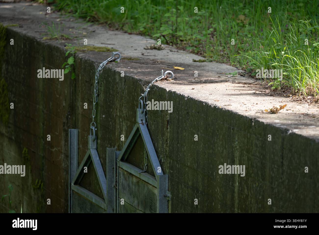 Concrete World War II bunker along the anti-tank canal of the KW Line ...