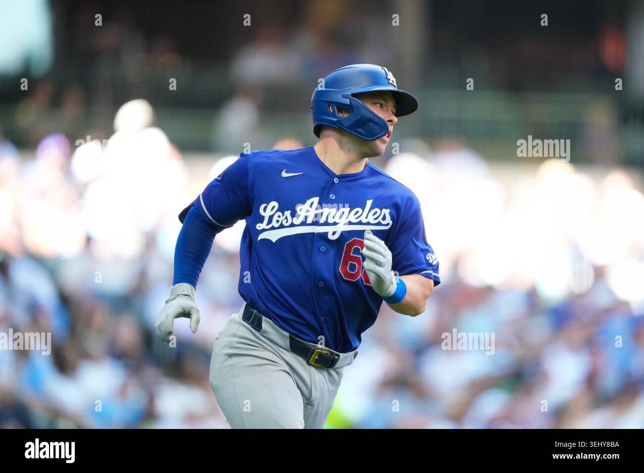 Los Angeles Dodgers' Dalton Rushing looks on during the fifth inning of ...