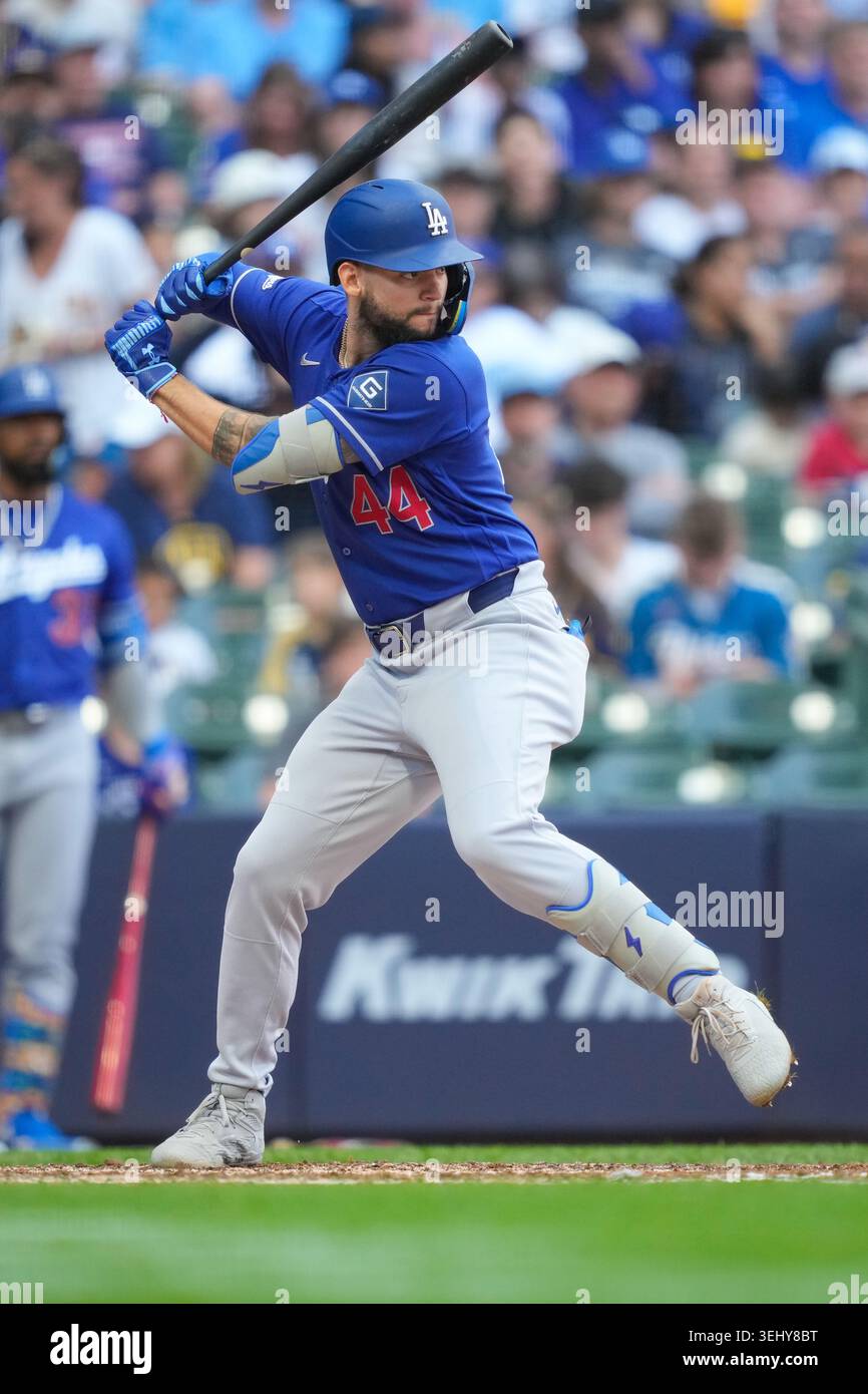 Los Angeles Dodgers' Andy Pages at bat during the seventh inning of a ...