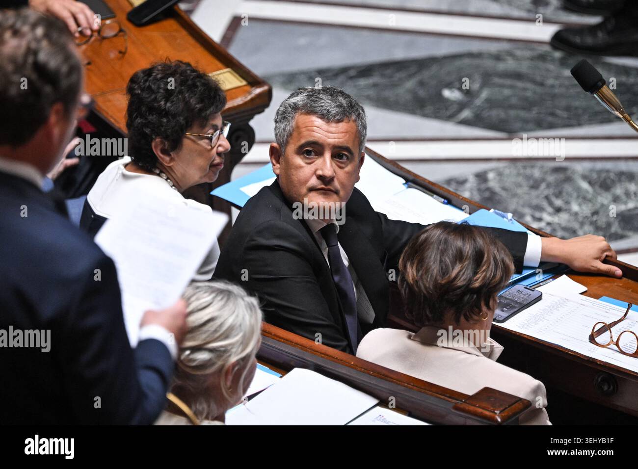 French Justice Minister Gerald Darmanin looks on during a session of ...