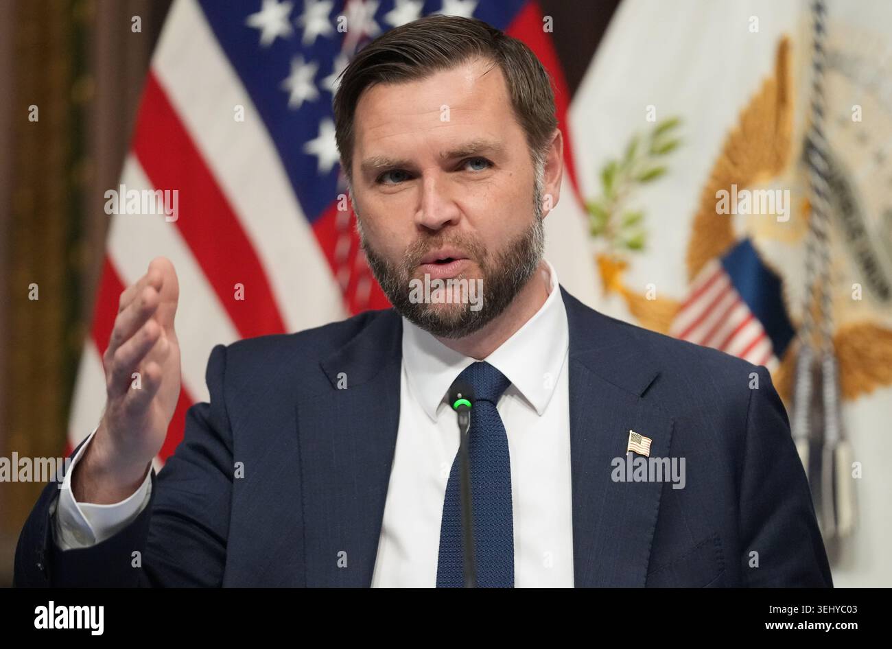 Vice President JD Vance speaks in the Eisenhower Executive Office ...