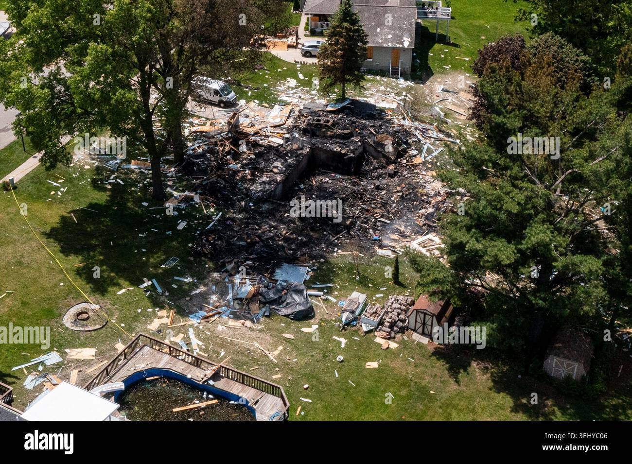 An aerial image shows the aftermath of an explosion that happened in ...
