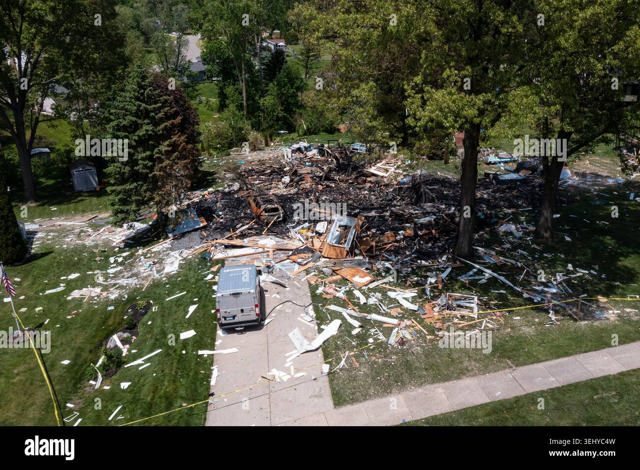 An aerial image shows the aftermath of an explosion that happened in ...