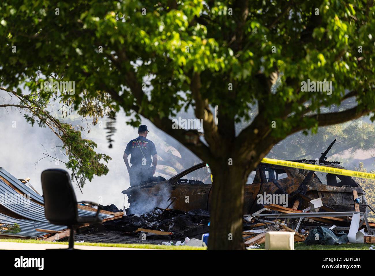 First responders work the scene of an explosion in Comstock Park, Mich ...
