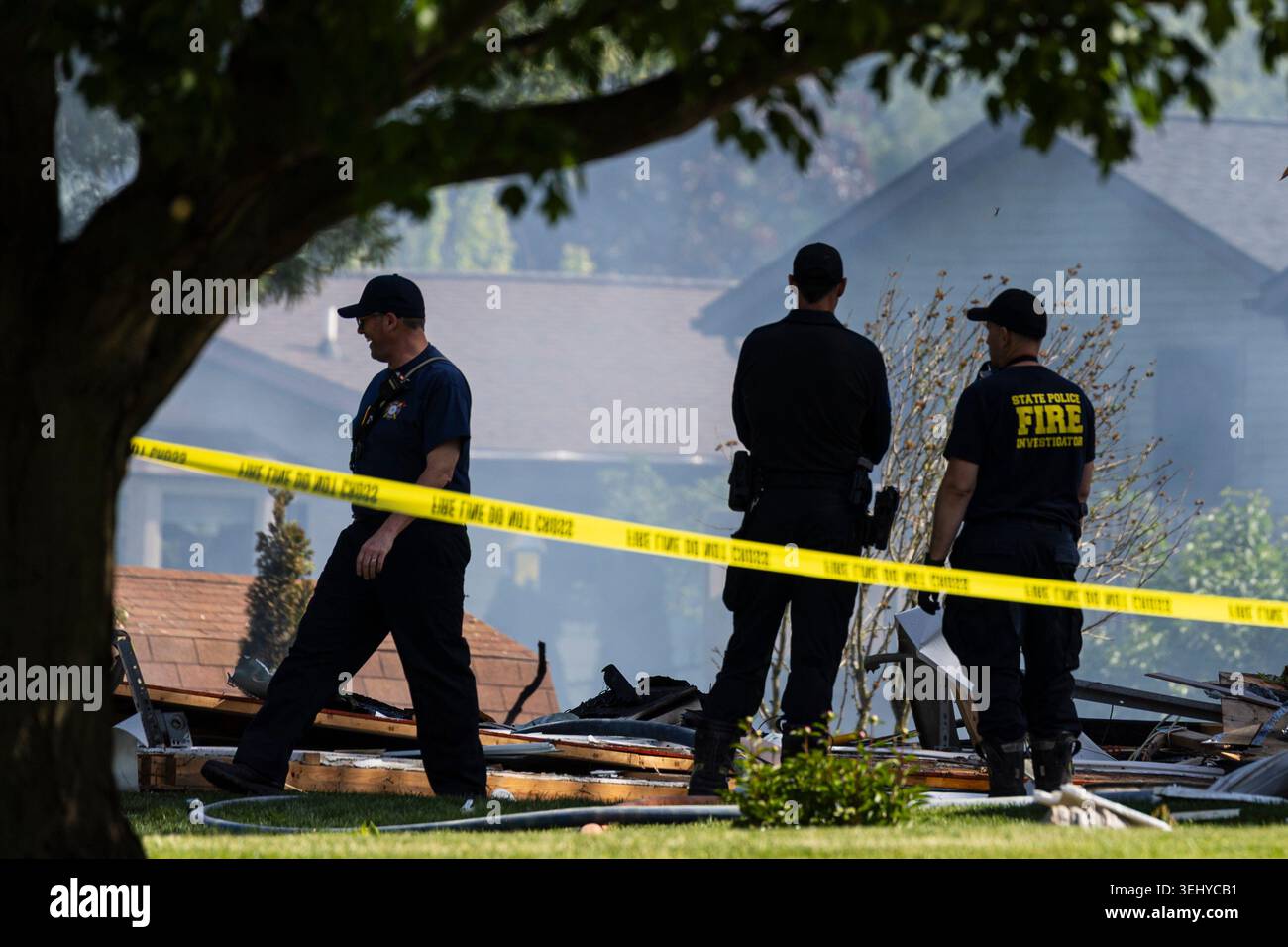 First responders work the scene of an explosion in Comstock Park, Mich ...