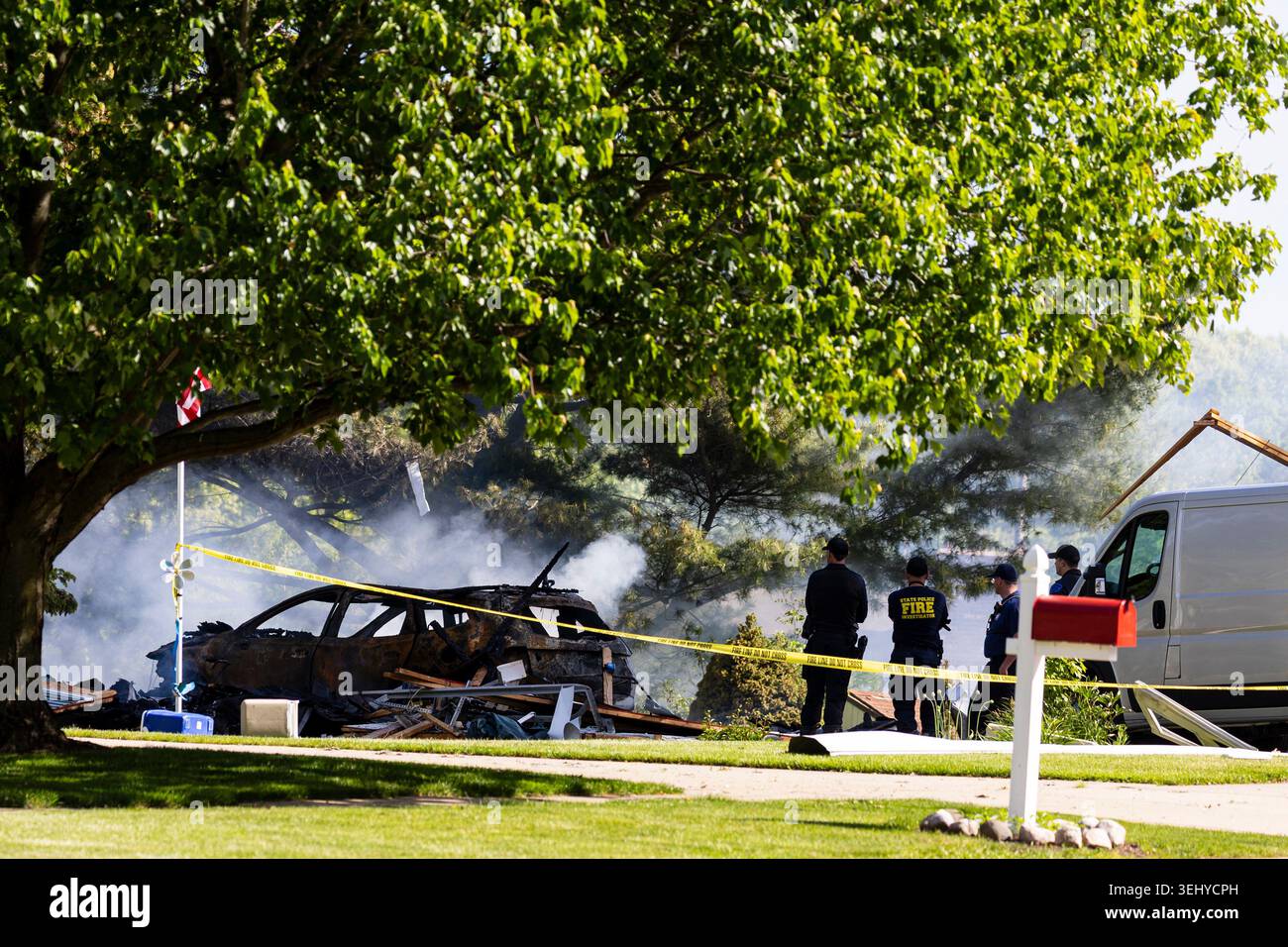 First responders work the scene of an explosion in Comstock Park, Mich ...