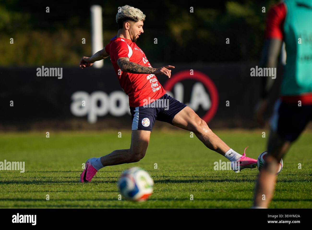 Julio Enciso plays the ball during a Paraguay national soccer team ...