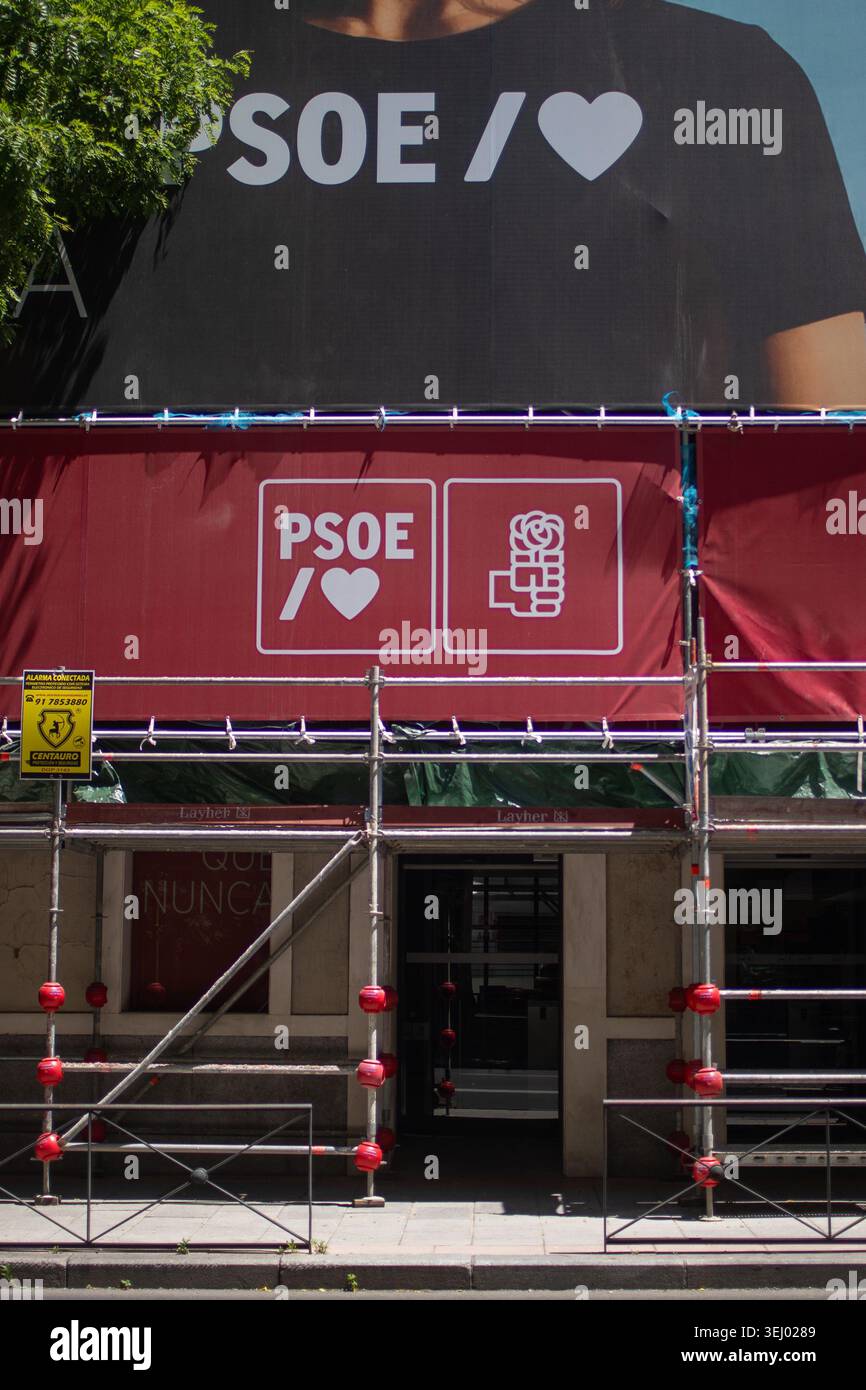 Main facade of the PSOE (Spanish Socialist Workers' Party) headquarters ...