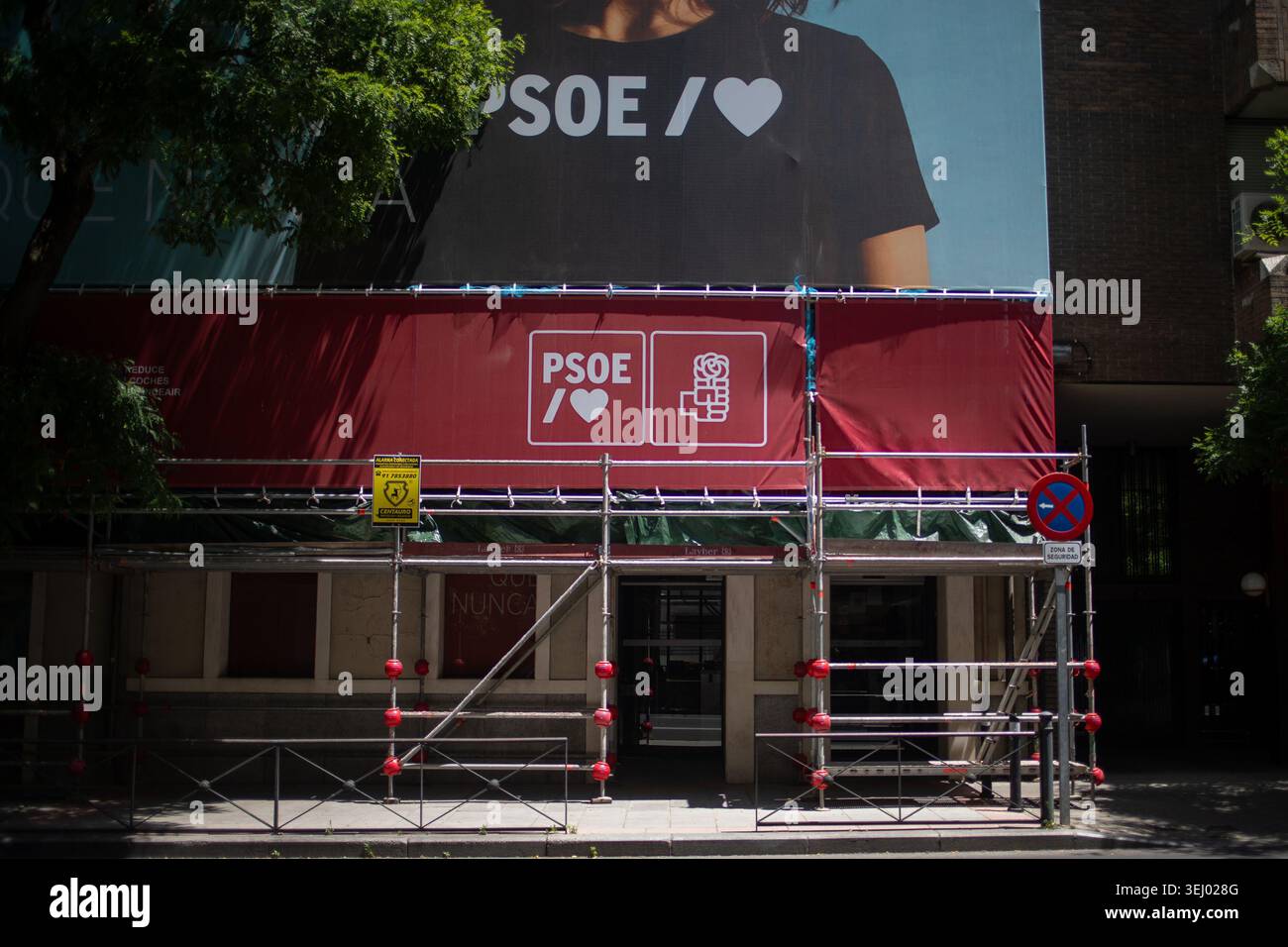 Main facade of the PSOE (Spanish Socialist Workers' Party) headquarters ...