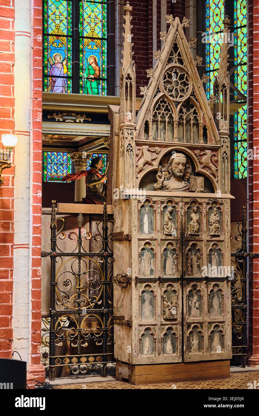 Bad Doberan, Germany - 19 July 2025: View of the ornate Gothic wooden ...