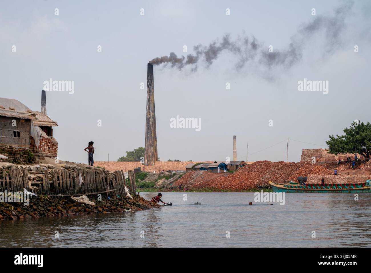 Narayanganj, Bangladesh - 12 April 2026: View of brick kilns with tall ...