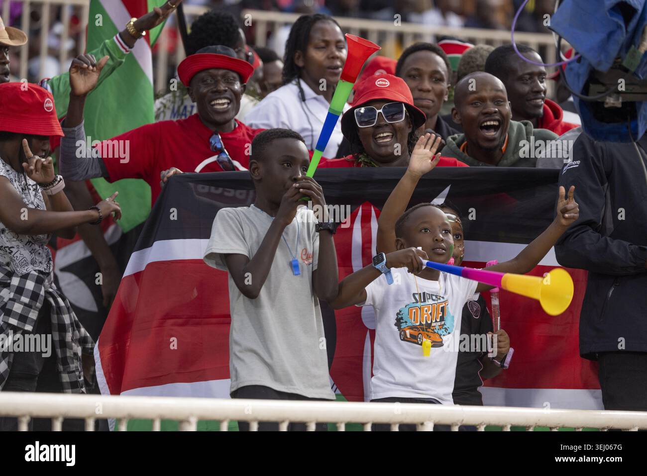 Nairobi, Kenya - 24 April 2026: View of enthusiastic fans cheering and ...