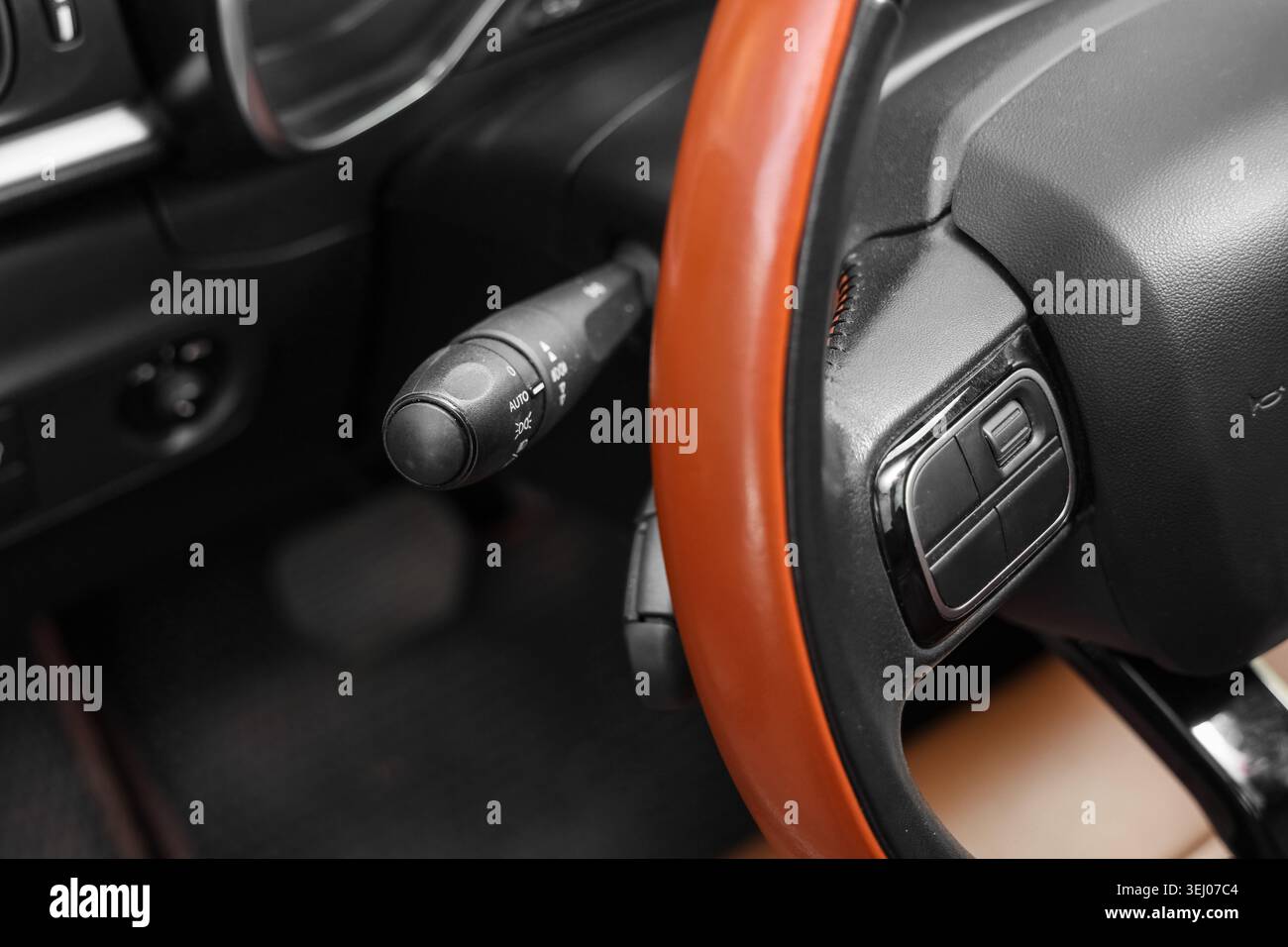View of steering wheel in modern car, closeup Stock Photo - Alamy