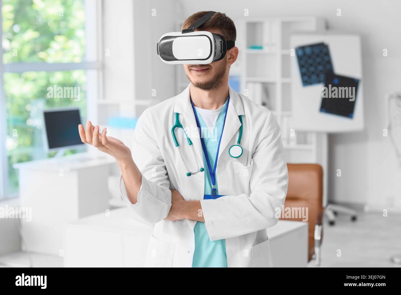 Male doctor in VR glasses at hospital Stock Photo - Alamy
