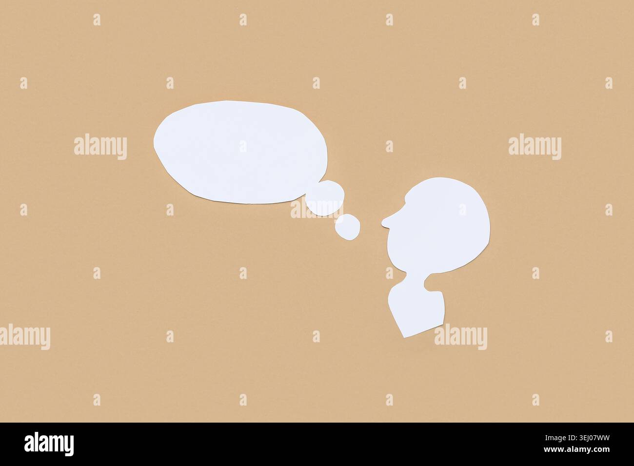 Paper human head with blank speech bubbles on color background Stock ...