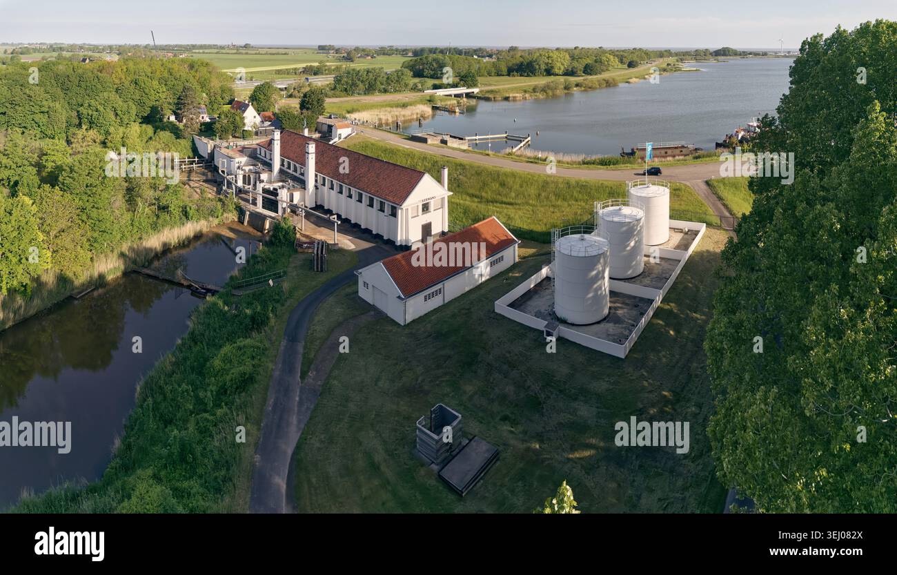 Wieringerwerf, Netherlands - 21 May 2026: Aerial view of Gemaal Leemans ...