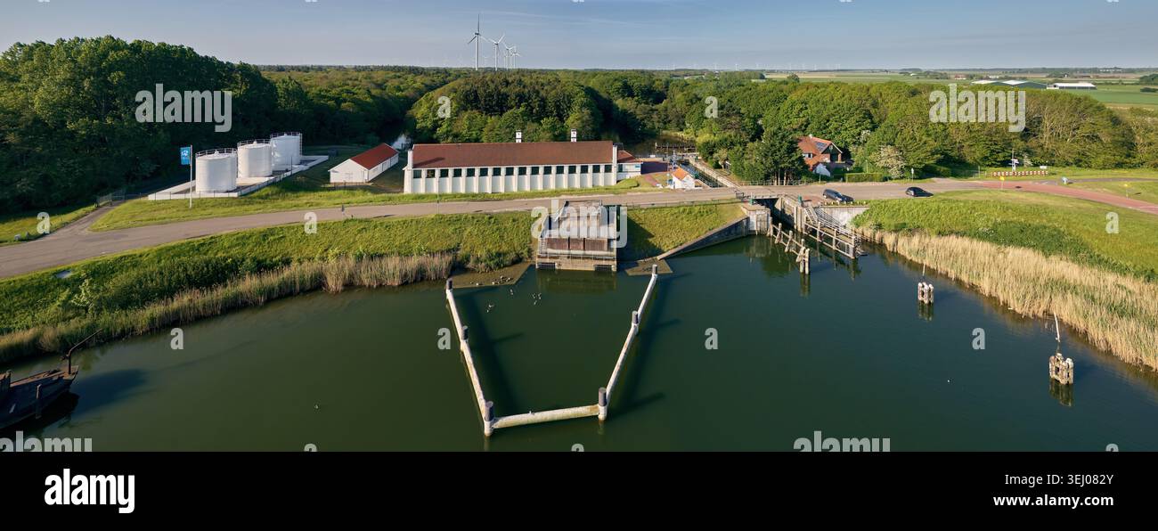 Wieringerwerf, Netherlands - 21 May 2026: Aerial view of Gemaal Leemans ...