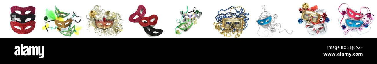 Set of different carnival masks on white background Stock Photo - Alamy