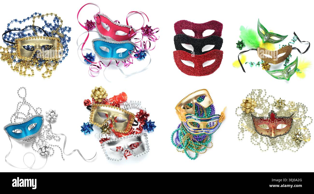 Set of different carnival masks on white background Stock Photo - Alamy