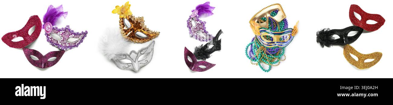 Set of different carnival masks on white background Stock Photo - Alamy