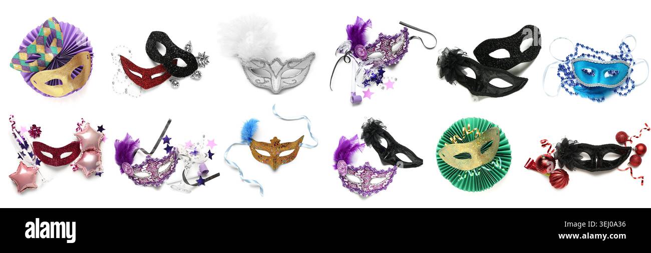 Set of different carnival masks on white background Stock Photo - Alamy