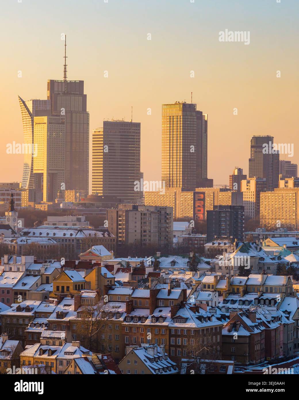 Warsaw, Poland - 17 January 2026: Aerial view of the Warsaw skyline ...