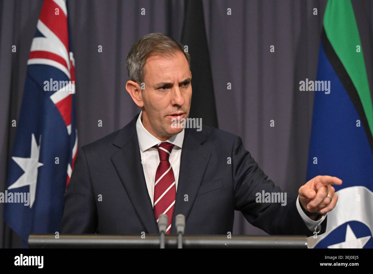 Treasurer Jim Chalmers at a press conference at Parliament House in ...