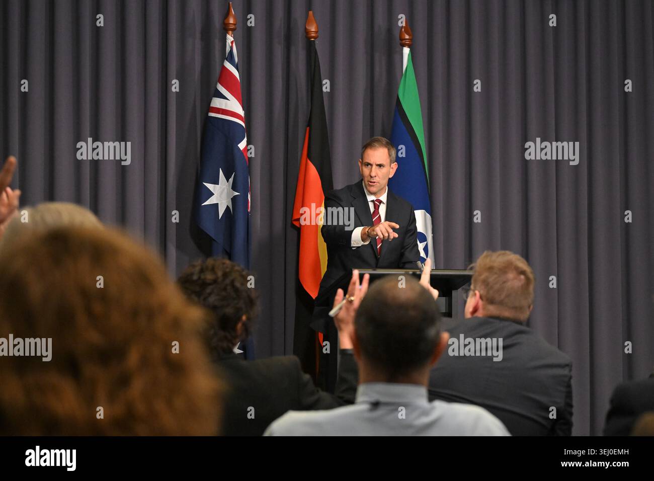 Treasurer Jim Chalmers at a press conference at Parliament House in ...