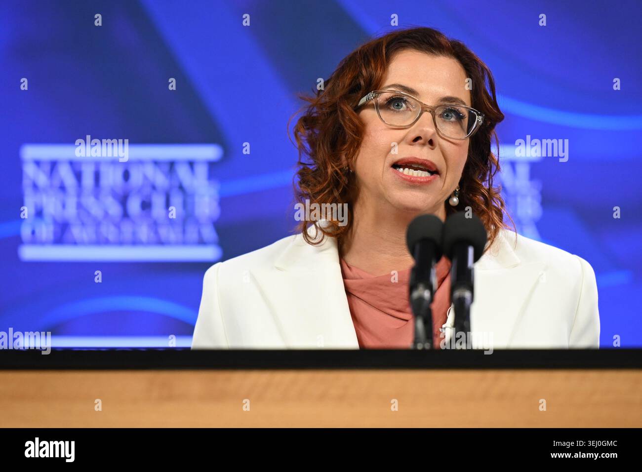 Australian Employment Minister Amanda Rishworth speaks at the National ...