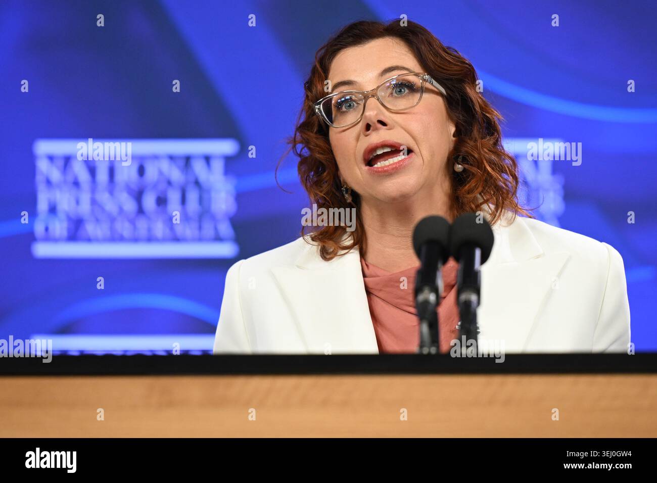 Australian Employment Minister Amanda Rishworth speaks at the National ...