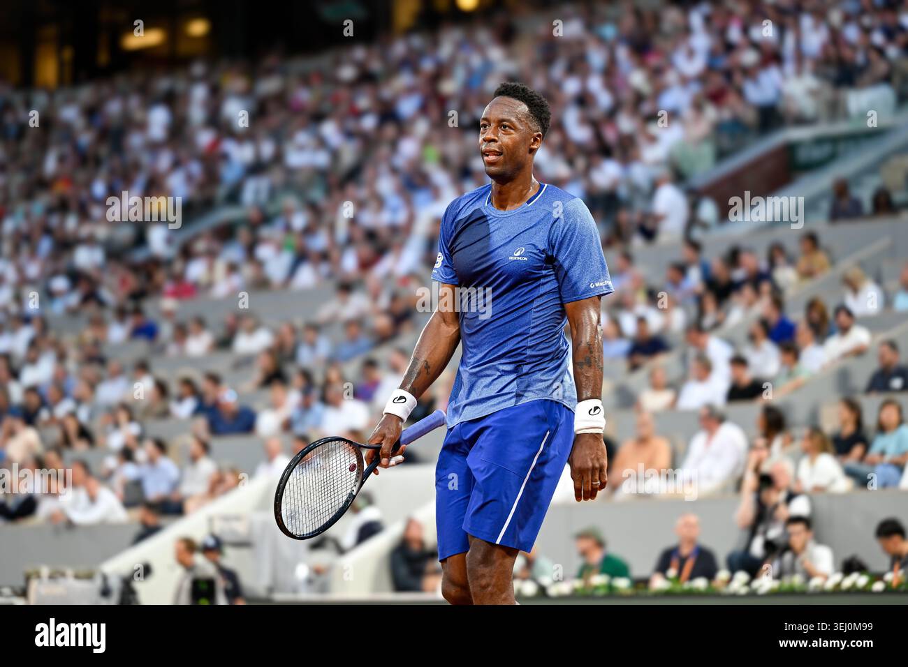 Gael Monfils playing his last match during the French Open Grand Slam ...