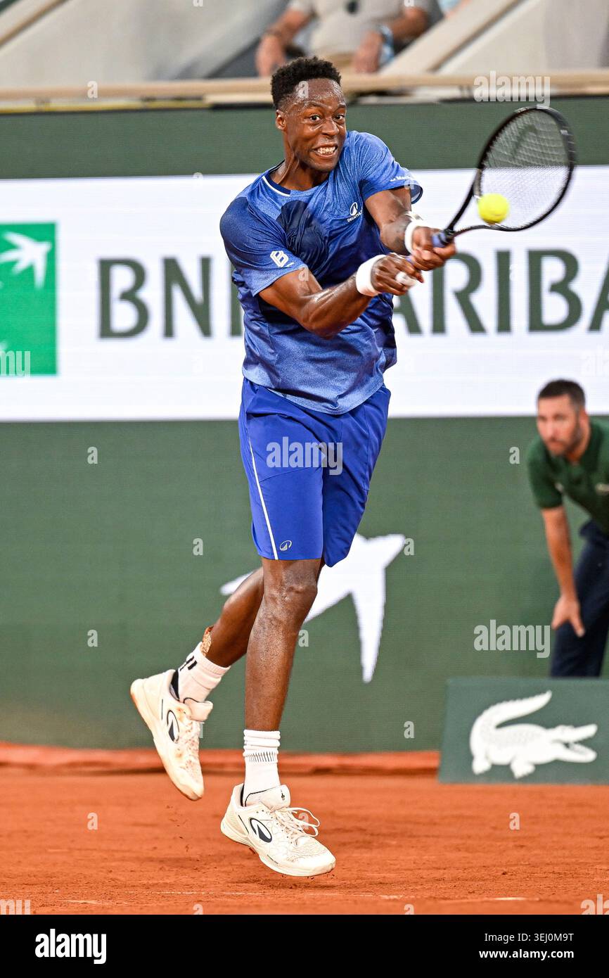 Gael Monfils playing his last match during the French Open Grand Slam ...